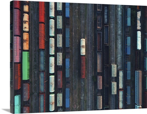 Aerial View Of Colorful Freight Trains On The Railway Station | Great ...