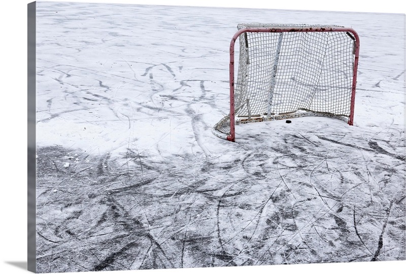 An ice hockey net on an outdoor pond rink | Great Big Canvas