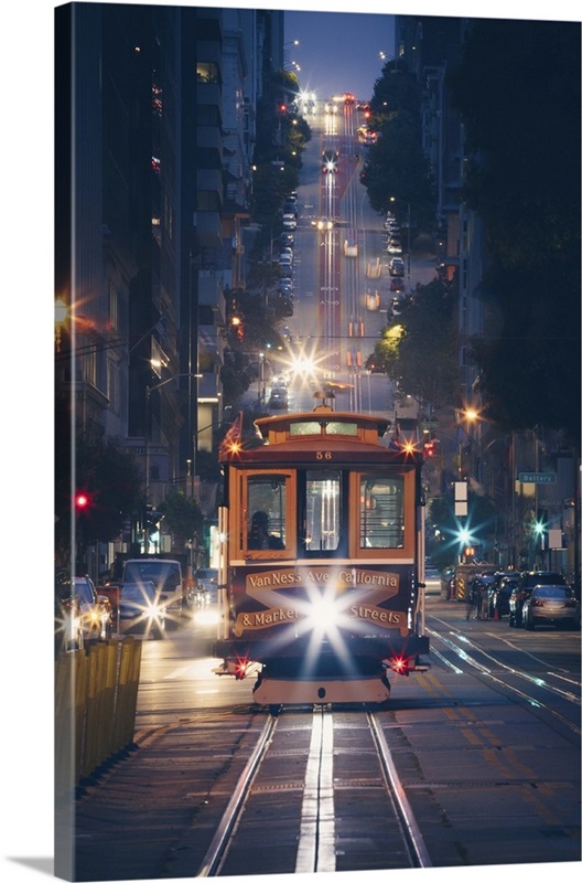 Cable Cars At Night With City Lights, San Francisco, California | Great ...