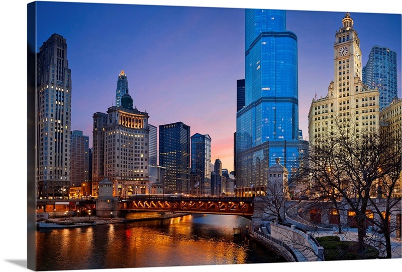 Chicago riverside at sunset | Great Big Canvas