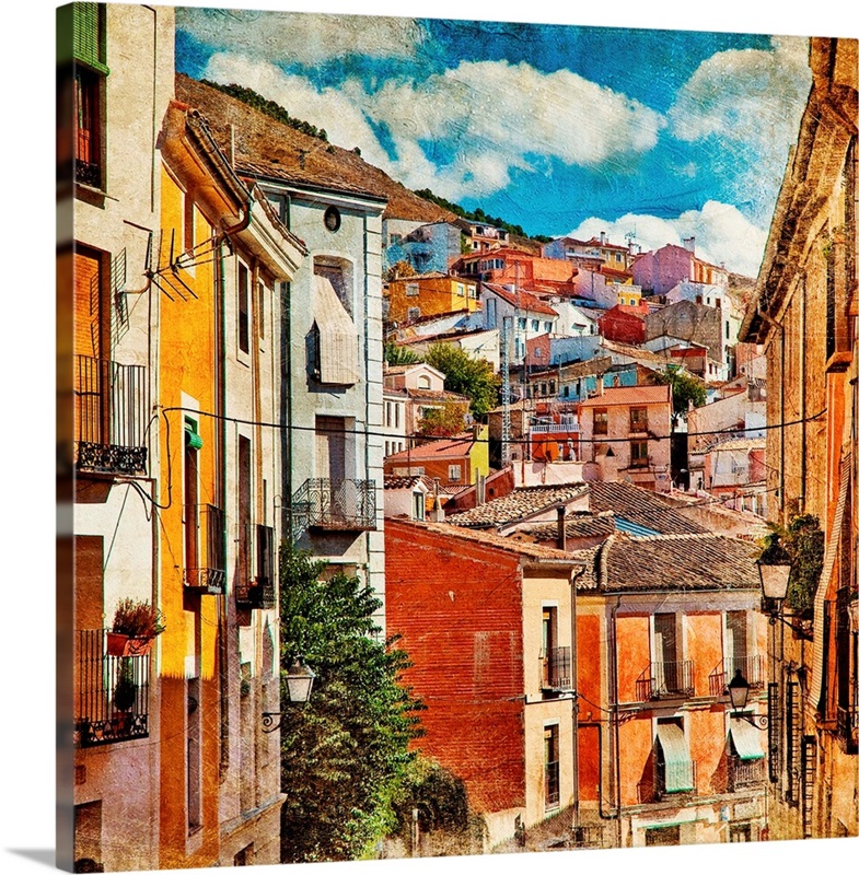 Colorful Spain - Streets And Buildings Of Cuenca Town | Great Big Canvas
