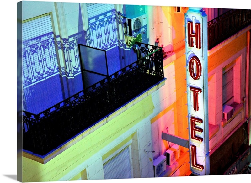 Hotel sign at night in Buenos Aires | Great Big Canvas
