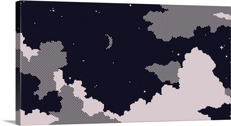 Night Sky And Clouds With Moon And Stars, Pixel Art | Great Big Canvas