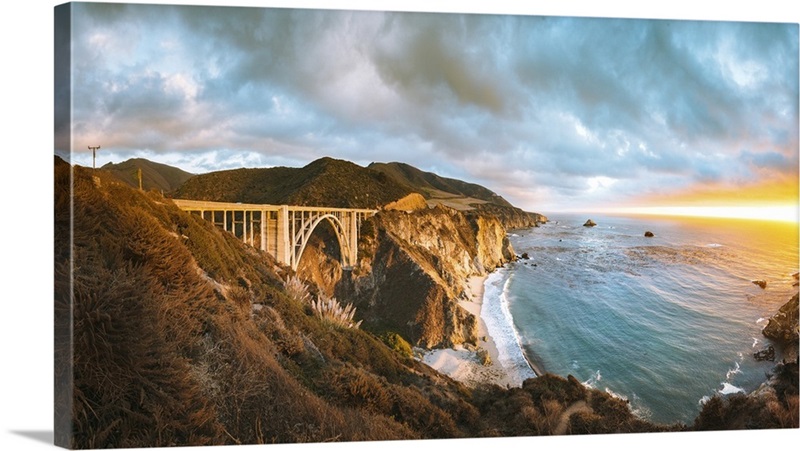 Panoramic View Of Bixby Creek Bridge Along Highway 1, Monterey County ...
