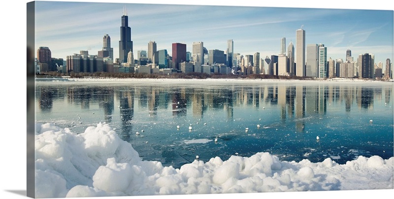 Winter panorama of frozen Chicago. | Great Big Canvas