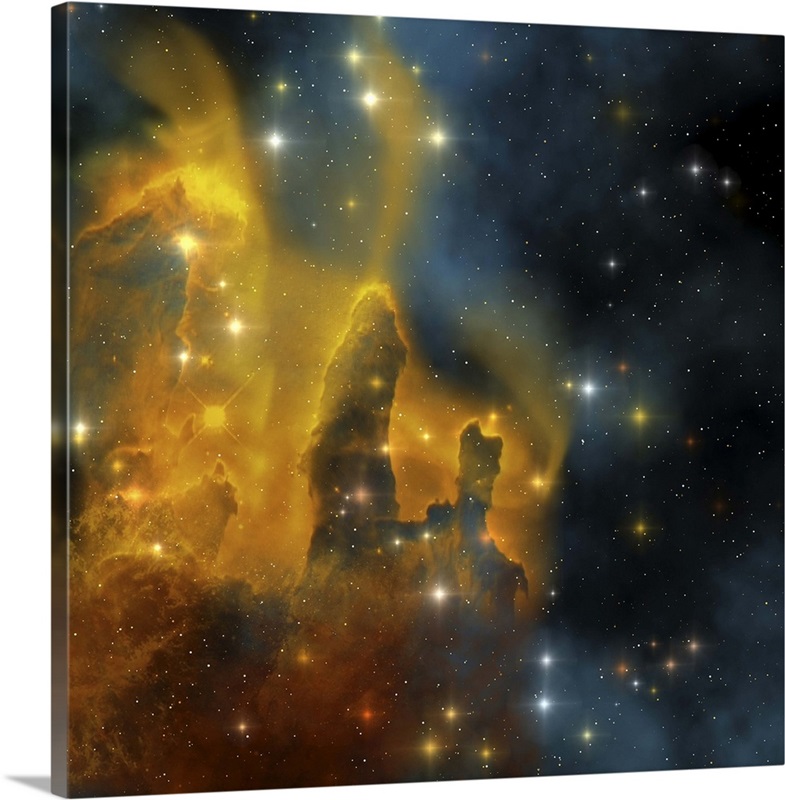 A colorful nebula shines bright with stars being made in its clouds ...