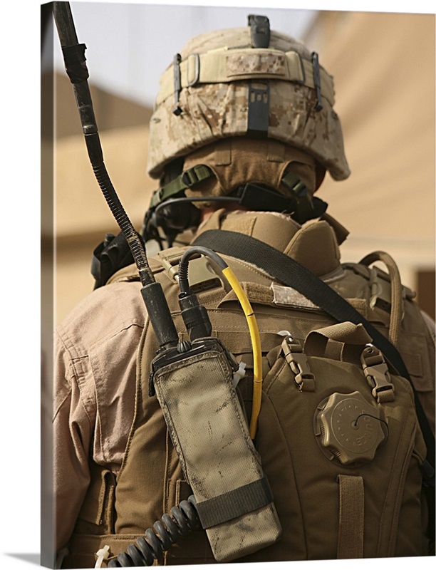 A vehicle commander with his radio equipment attached to his vest ...