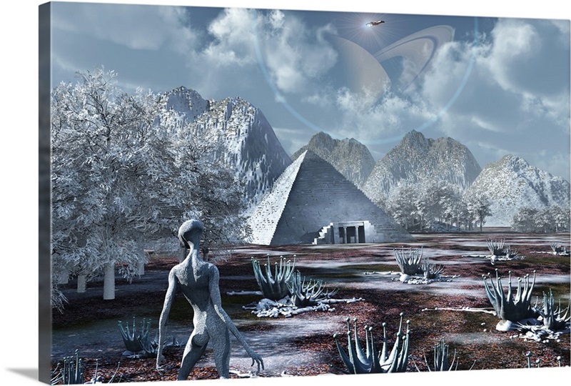 An extraterrestrial surveys an ancient structure on a distant alien ...