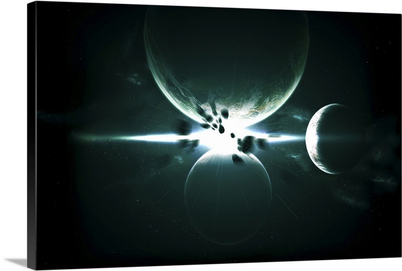 Artist's concept of a planet and its 3 moons aligned | Great Big Canvas