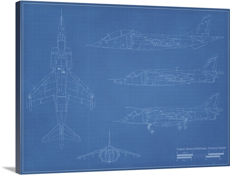 Blueprint Of A Harrier Jump Jet | Great Big Canvas