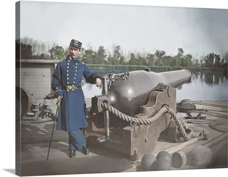 Deck of gunboat USS Hunchback, on James River during American Civil War ...