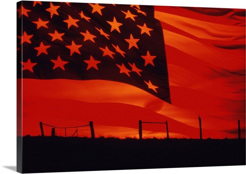 Digital Composite Of The American Flag Over The Countryside Wall Art ...