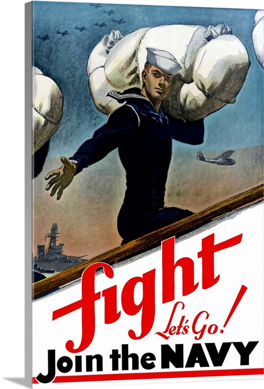 Digitally restored vector war propaganda poster. Fight, Let's Go! Join ...