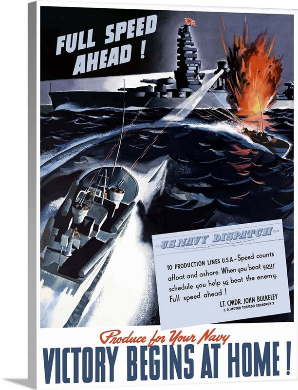 Digitally restored vector war propaganda poster. Full Speed Ahead ...