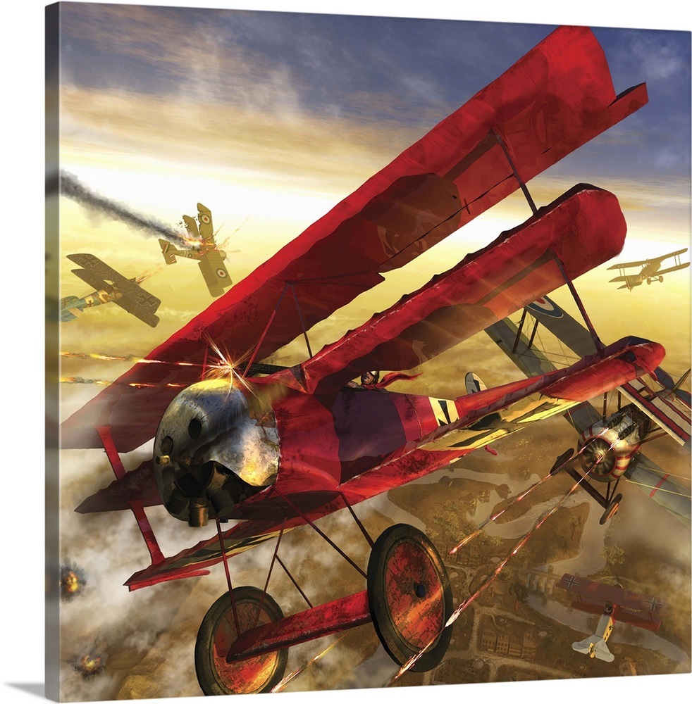 German triple wing bi-plane The Red Baron Wall Art, Canvas Prints ...