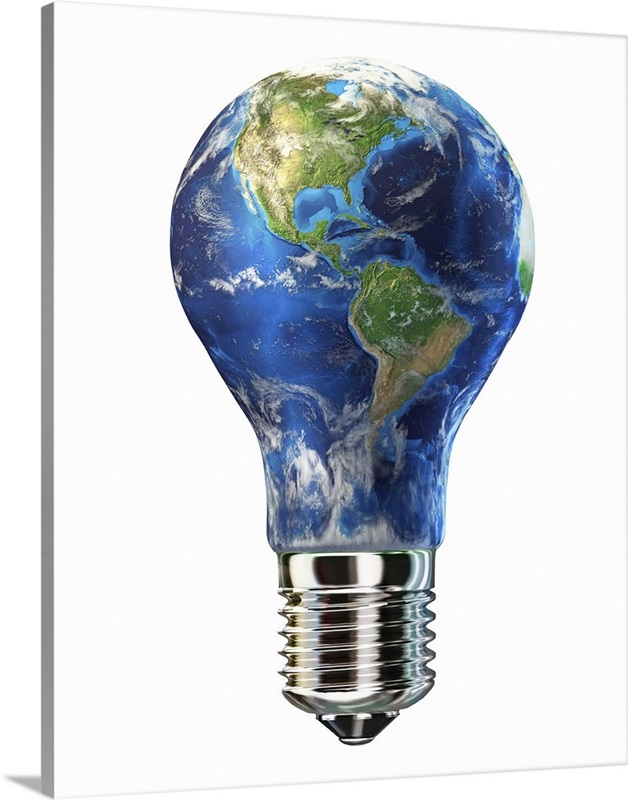 Light bulb with planet Earth inside glass | Great Big Canvas