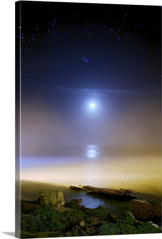 Moonset over the sea with Pleiades M45 cluster | Great Big Canvas