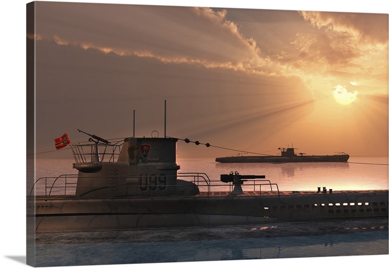 Nazi German U-boats hunting allied shipping as a combined pack. Wall ...