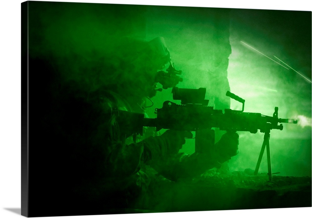 Night vision view of a U.S. Army Ranger in Afghanistan combat scene ...