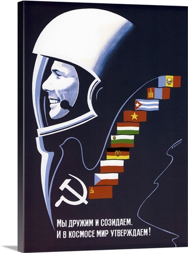 Soviet space poster of cosmonaut Yuri Gagarin | Great Big Canvas