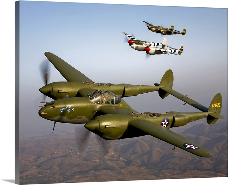 Three Lockheed P 38 Lightnings in flight | Great Big Canvas