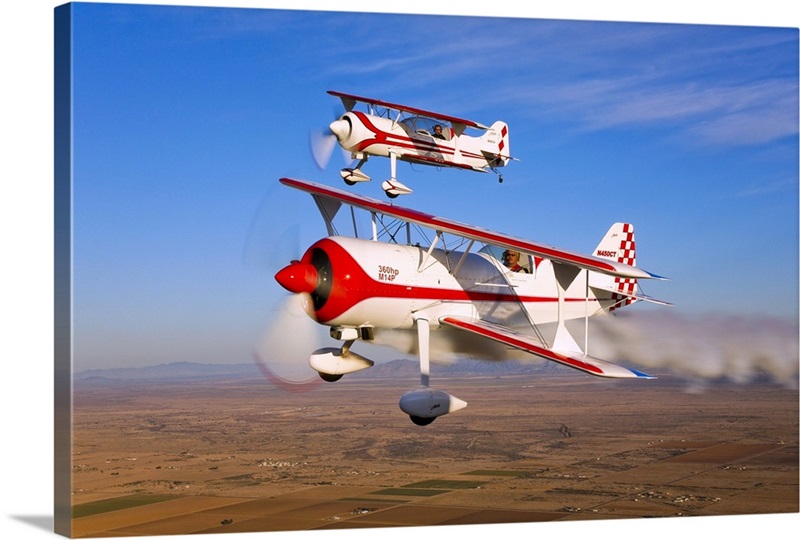 Two Pitts Model 12 aircraft in flight | Great Big Canvas