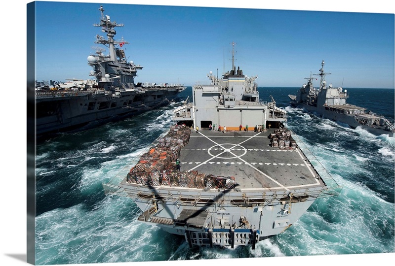 Underway replenishment at sea with US Navy ships in the Arabian Gulf ...