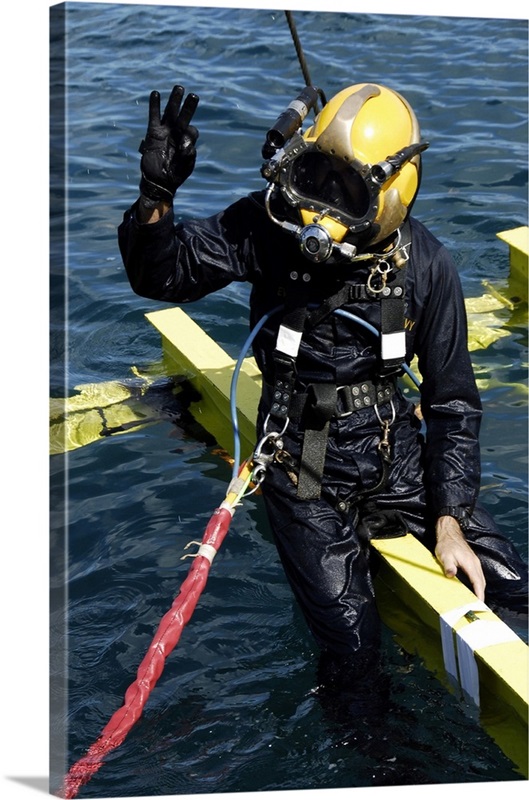 US Navy Diver Signals An OK Sign To The Dive Supervisor Wall Art ...