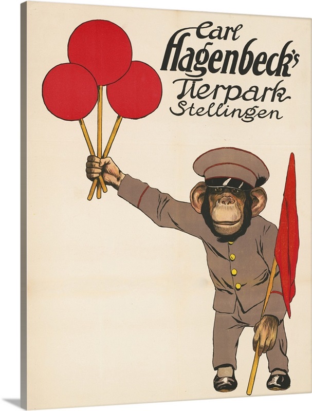 Vintage Circus Poster Of A Monkey Holding Balloons | Great Big Canvas