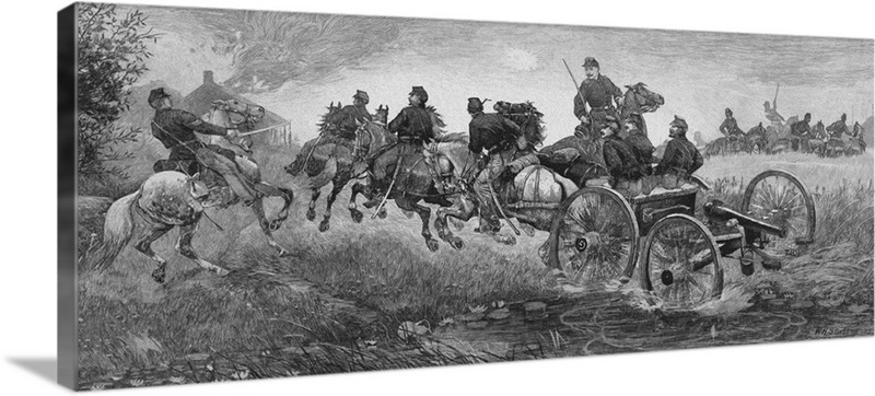 Vintage Civil War print of a team of horses pulling a cannon into ...