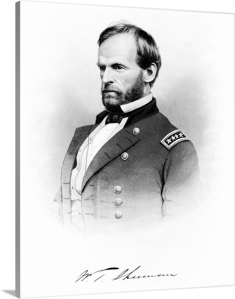 Vintage Civil War print of General William Tecumseh Sherman Wall Art ...