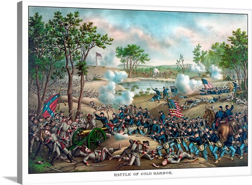 Vintage Civil War print of the Battle of Cold Harbor Wall Art, Canvas ...