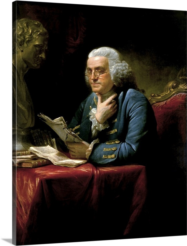Vintage Painting Of Benjamin Franklin, One Of America's Founding ...