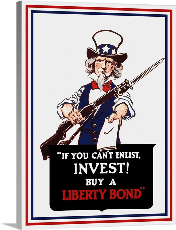 Vintage poster of Uncle Sam holding a rifle and holding out a liberty ...