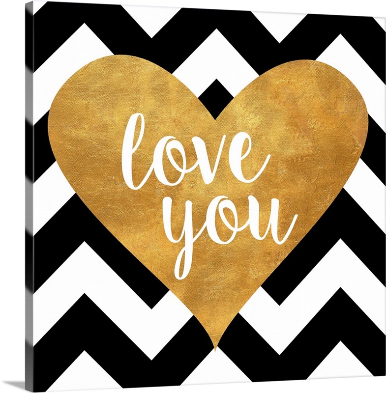 Gold Chevron Hearts Square I | Great Big Canvas