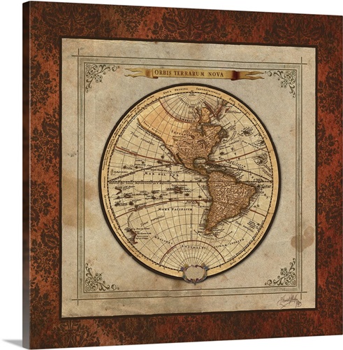 Red Damask Map I | Great Big Canvas