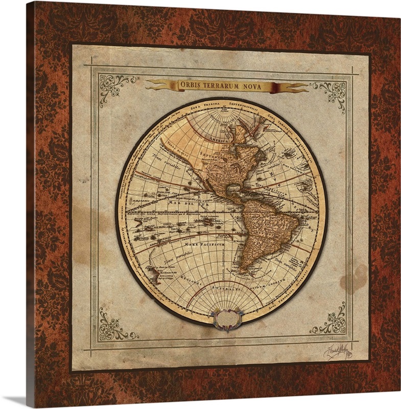 Red Damask Map I | Great Big Canvas