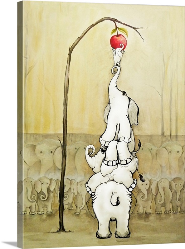 Whimsical Elephants with Red Apple | Great Big Canvas