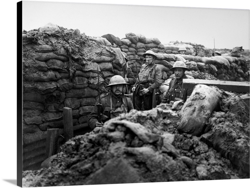 Allied troops photographed in a communication trench during World War I ...