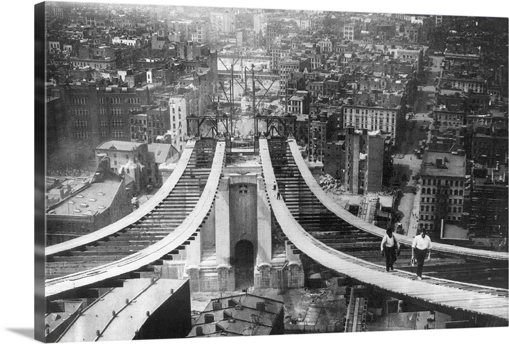 Footpaths of the Manhattan Bridge during construction, New York, 1910 ...