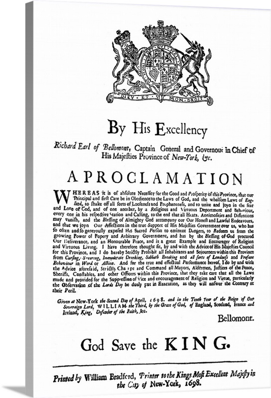 Proclamation by English colonial Governor Bellomont, 1698 | Great Big ...