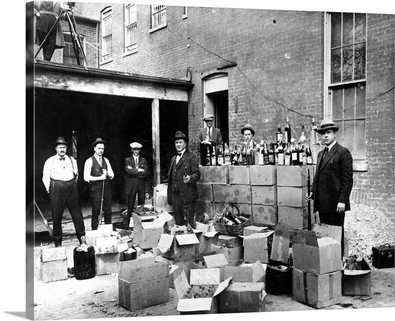 Prohibition, 1922, Revenue agents with confiscated bootleg liquor ...