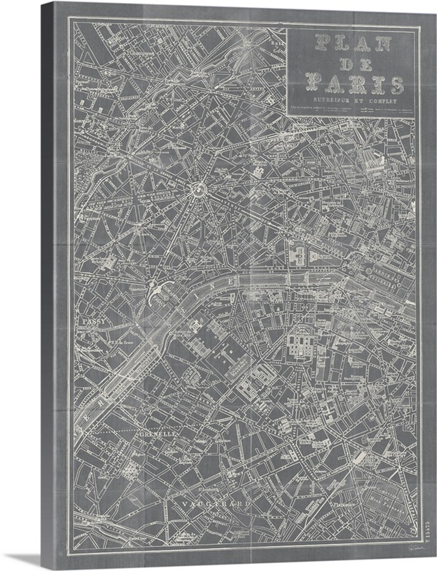 Blueprint Map Paris Grey | Great Big Canvas