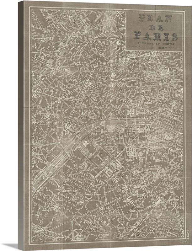 Blueprint Map Paris Taupe | Great Big Canvas