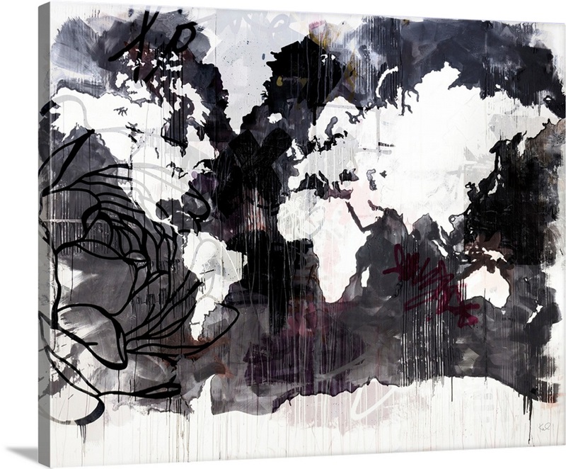 Floral Graffiti World Map | Great Big Canvas