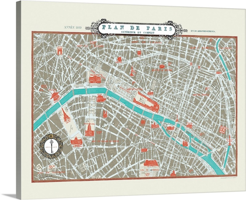 Plan de Paris Map - Version II | Great Big Canvas