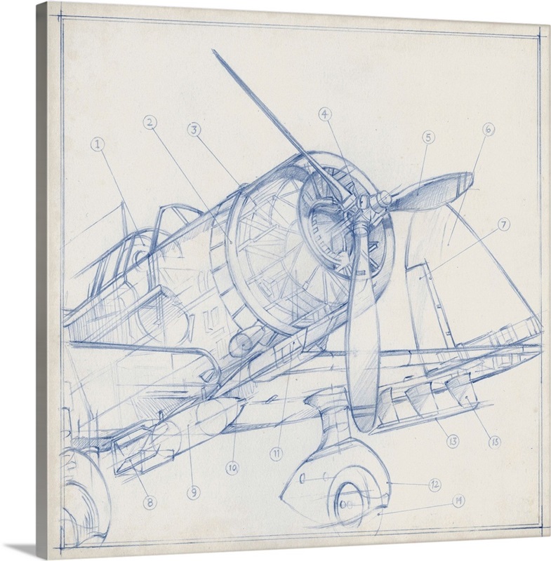 Airplane Mechanical Sketch I | Great Big Canvas
