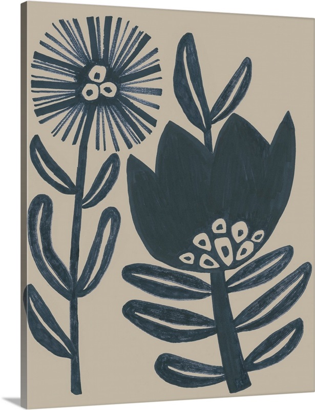 Blockprint Folk Flowers I | Great Big Canvas
