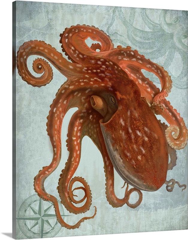 Coastal Life Collection Orange Octopus I | Great Big Canvas