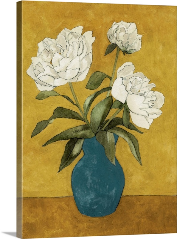 Flower Trio In Blue Vase II | Great Big Canvas